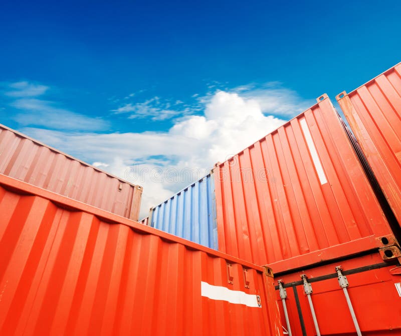 Stack of Cargo Containers at the Docks Stock Image - Image of orange ...