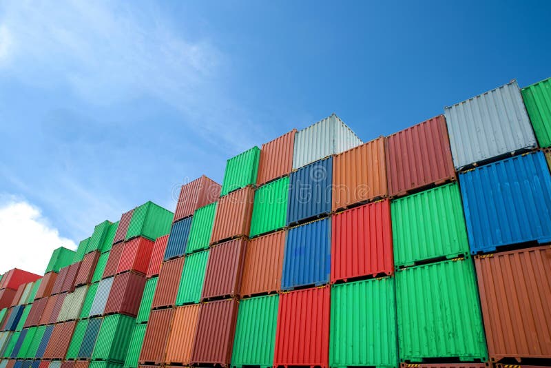 Stacked Cargo Containers in Storage Area of Freight Sea Port Terminal ...