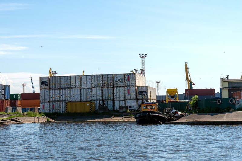 A Stack of Cargo Containers in the Docks, Containers at the Pier Stock ...