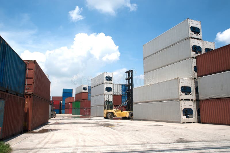 Cargo Containers Stacked in Port. Container Port or Terminal. Stock ...