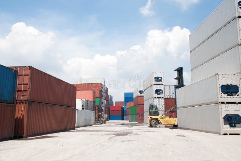 Cargo Containers Stacked in Port. Container Port or Terminal. Stock ...