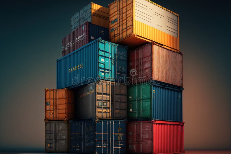 Stack of Cargo Containers. Generative AI Stock Illustration ...
