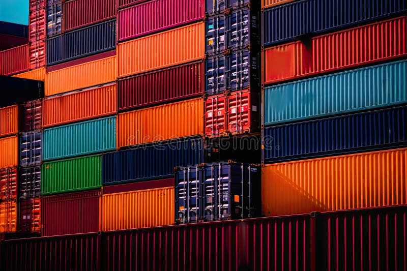 Stack of Cargo Containers in an Intermodal Yard Stock Illustration ...