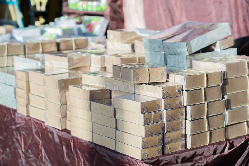 Stack of Carton Boxes Package on Table Stock Photo - Image of service ...