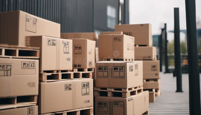 Stack of Carton Boxes on Pallets. Stock Illustration - Illustration of ...