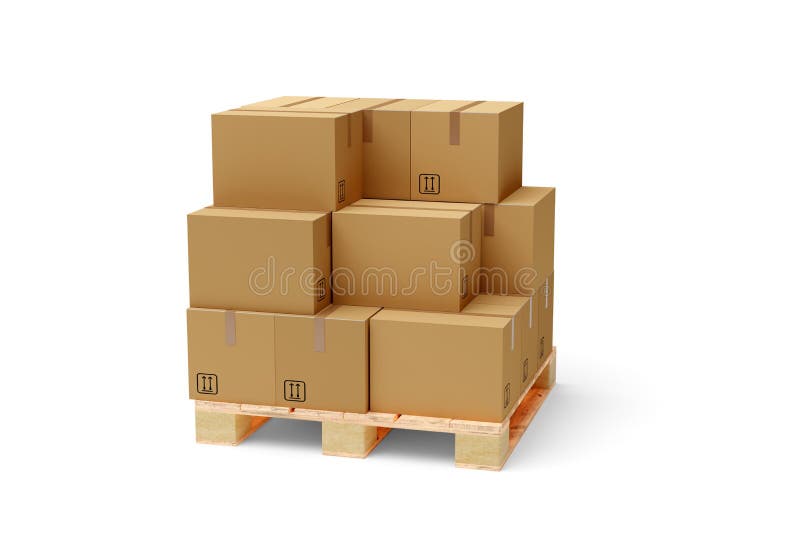 Stack of Carton Boxes on Wooden Pallet Over White Background, Freight ...