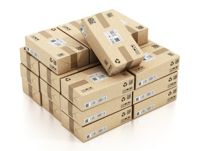 Stack of Carton Parcel Cardboard Packages. 3D Illustration Stock ...