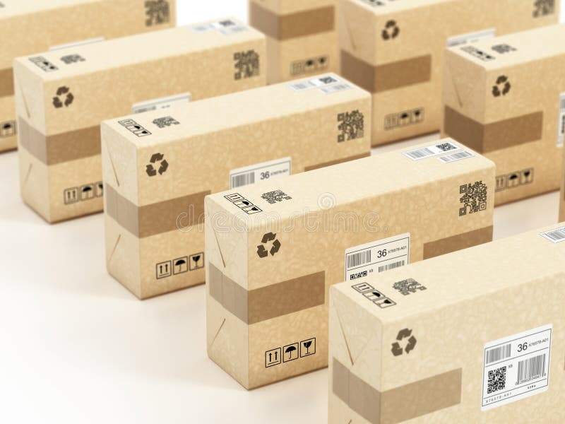 Stack of Carton Parcel Cardboard Packages. 3D Illustration Stock ...