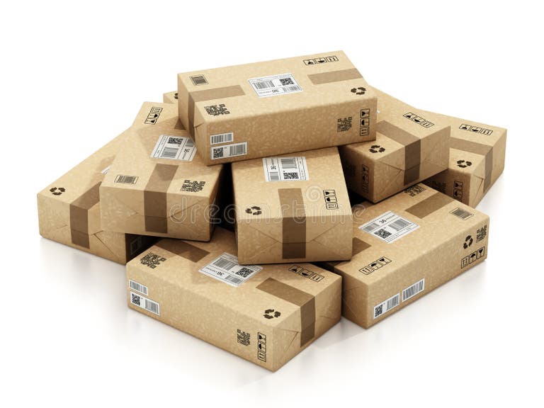 Stack of Carton Parcel Cardboard Packages. 3D Illustration Stock ...