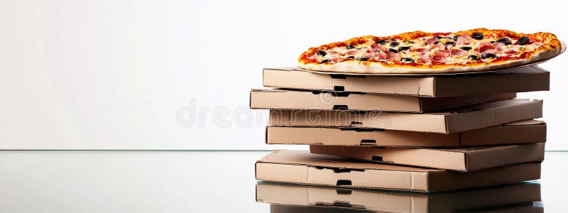 Stack of Carton Pizza Boxes with Pizza on Top. Cut Out, Isolated, on ...