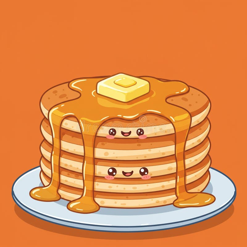 Stack of Cartoon-style Pancakes on a White Plate, Featuring Smiling ...