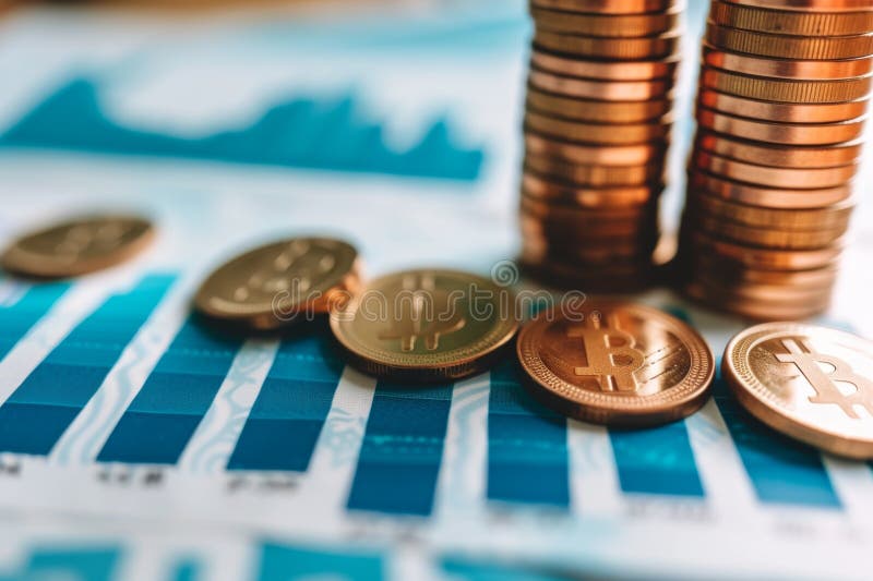 A Stack of Cash Coins on the Table with a Graph of Profit, Growth ...