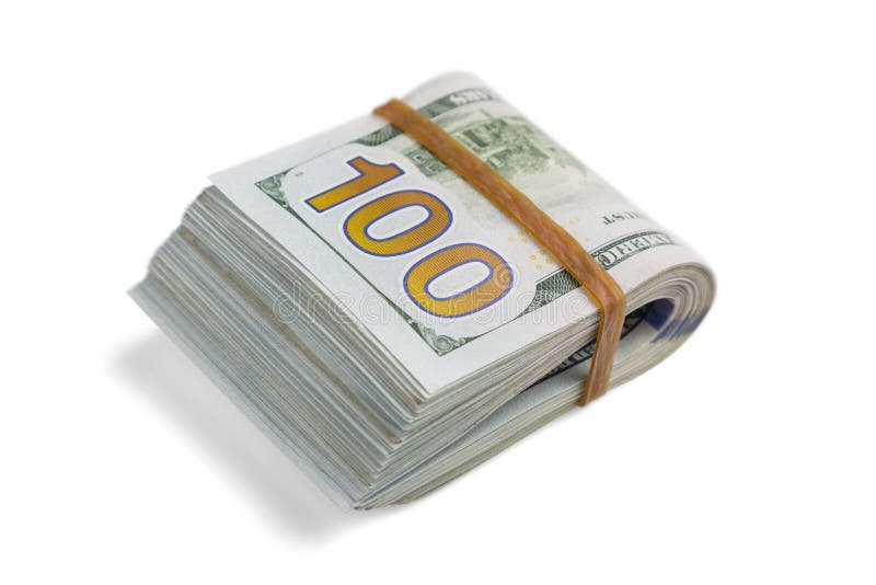 Stack of Cash Dollars, Bent in Half, Under the Elastic Band is Isolated ...