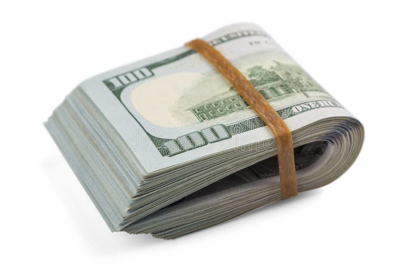 Stack of Cash Dollars, Bent in Half, Under the Elastic Band is Isolated ...