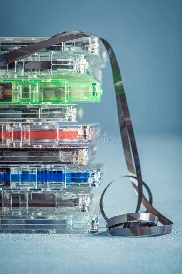 Stack of Cassette Tapes with an Extracted Tape Stock Image - Image of ...