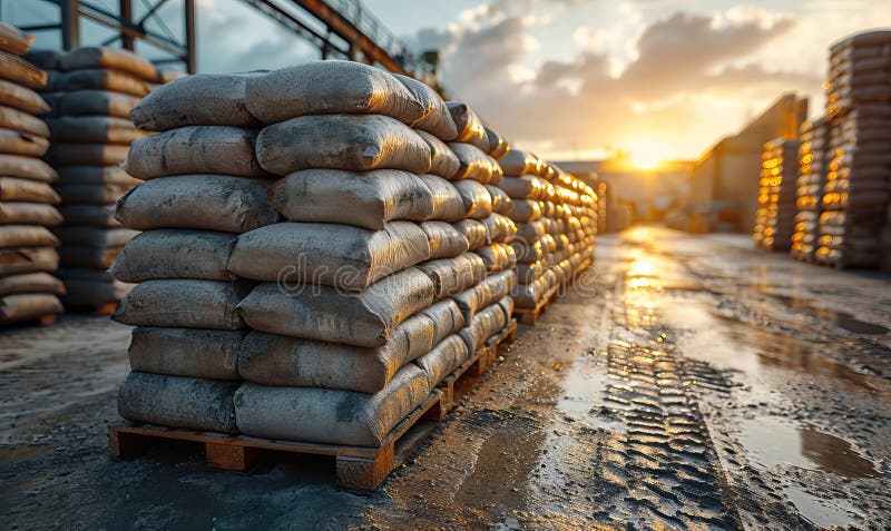 Stack of Cement Bags on Pallet Stock Photo - Image of project ...