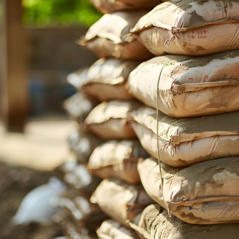 Stack of Cement Bags Waiting To Be Used on Construction Site Stock ...