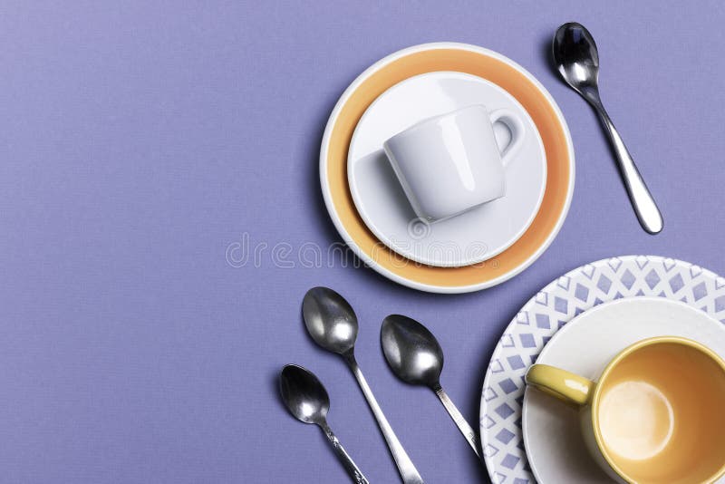 A Stack of Ceramic Plates, Espresso, Coffee or Tea Cups with Ornaments ...