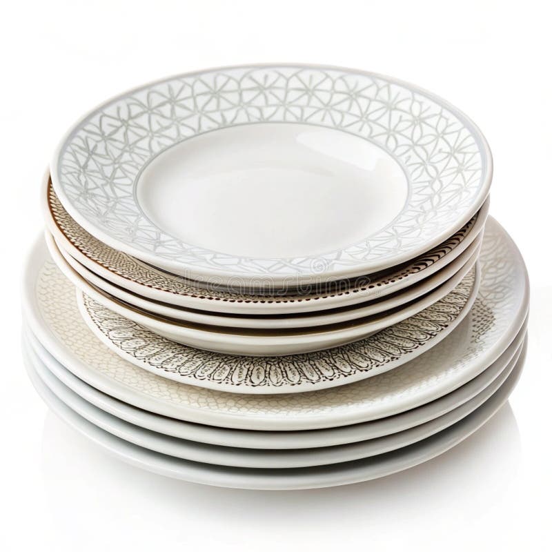 Stacked Ceramic Plates Isolated on White Background Stock Illustration ...