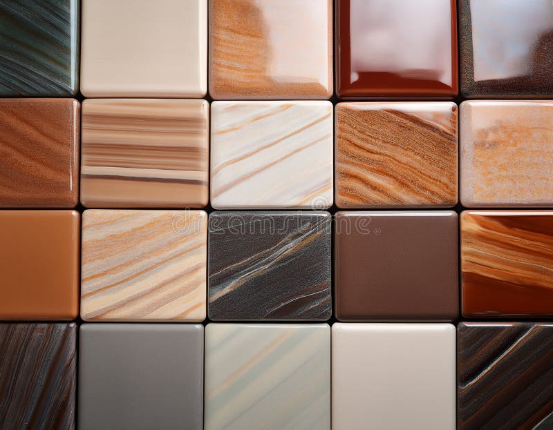 A Stack of Ceramic Tiles in Varying Shades of Earth Tones Arranged ...