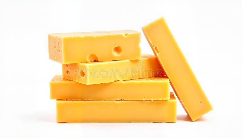 Stack of Cheddar Cheese Slices on White Background, Culinary Delight ...