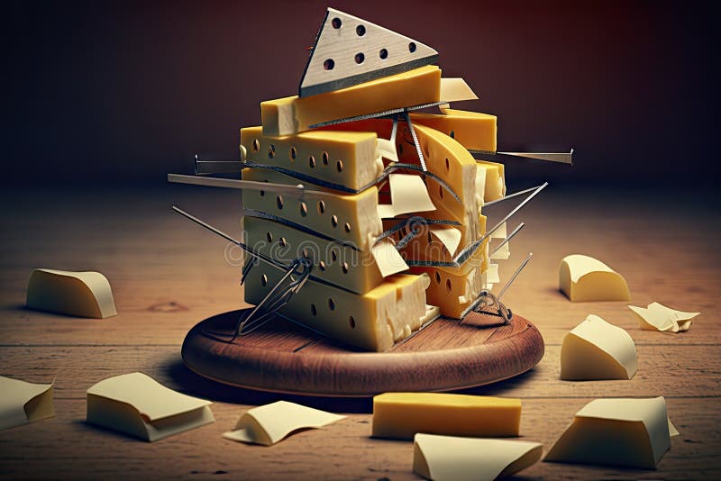 Stack of Cheese Slices in Mousetrap, Waiting for Hungry Mouse To Make a ...