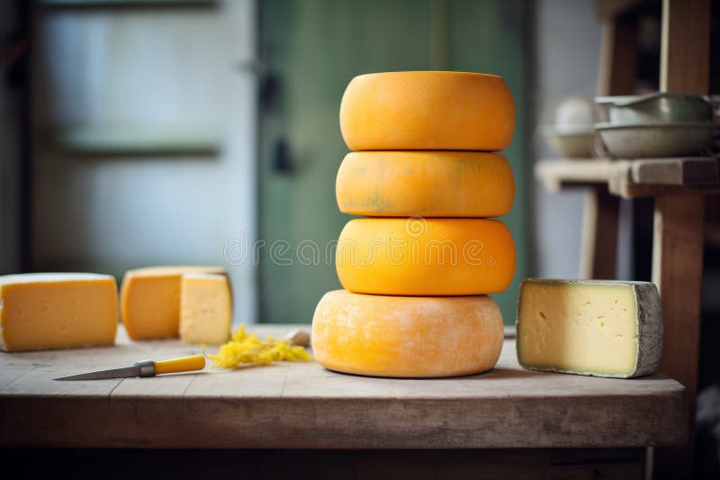 A Stack of Cheese Wheels in a Cellar Stock Photo - Image of storage ...