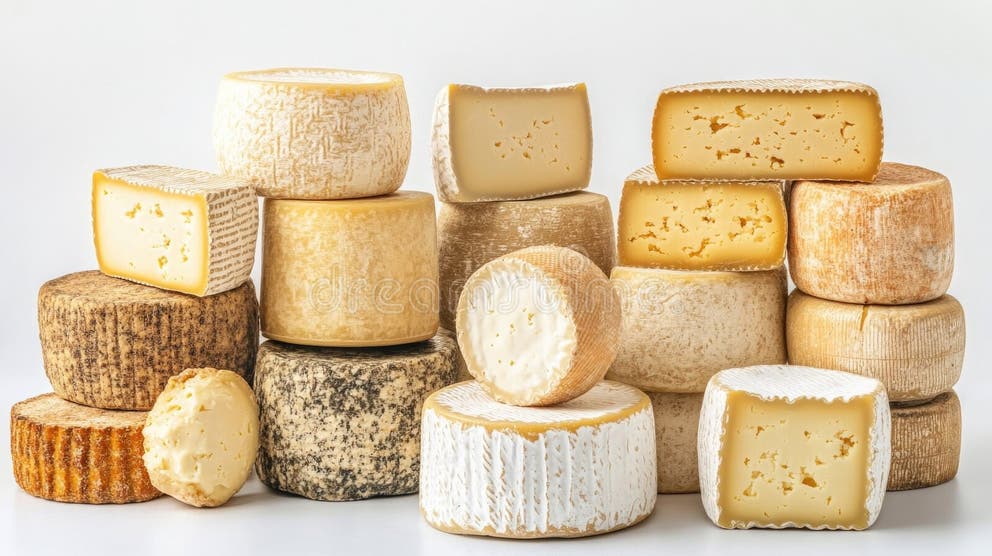 Stack of Cheeses with a Variety of Shapes and Sizes Stock Image - Image ...