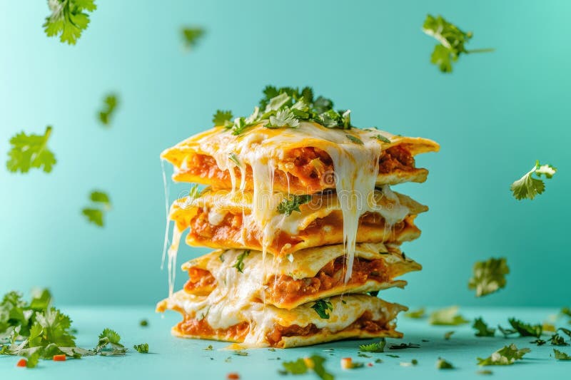 A Stack of Cheesy, Saucy Lasagna Garnished with Fresh Cilantro Against ...