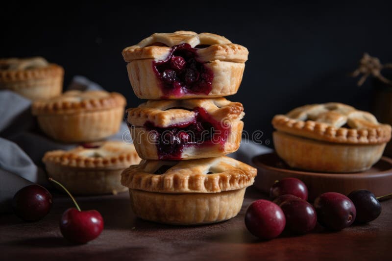 Stack of Cherry Pies, Each One with a Different Design Stock ...