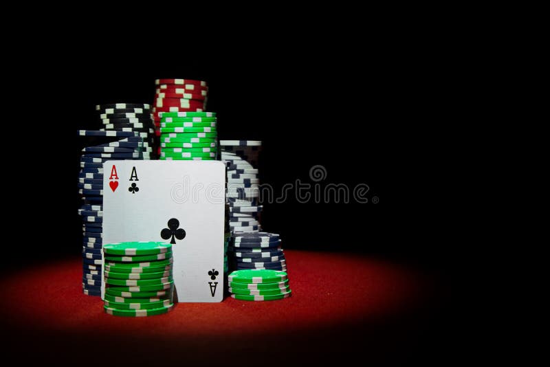 Stack of Chips with Cards Pair of Aces Stock Image - Image of ...