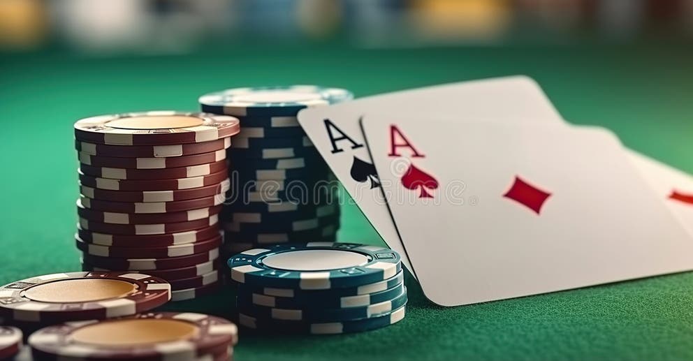 Stack of Chips and Two Aces on the Table on the Green Baize - Poker ...