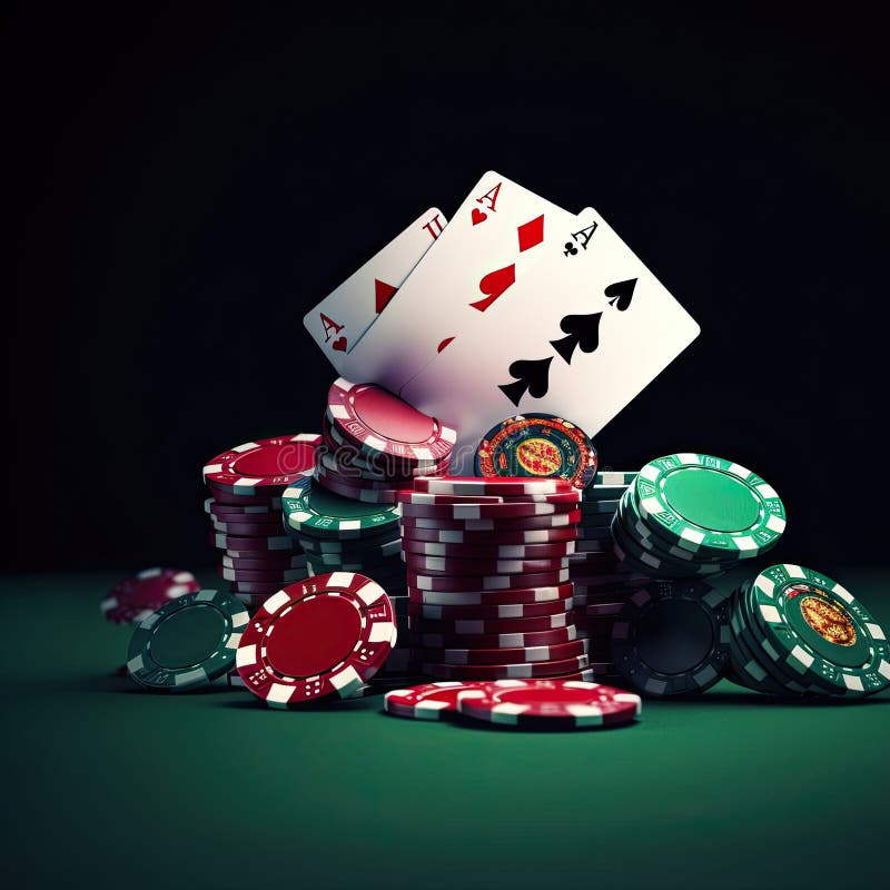 Stack of Chips and Two Aces on the Table on the Green Baize - Poker ...