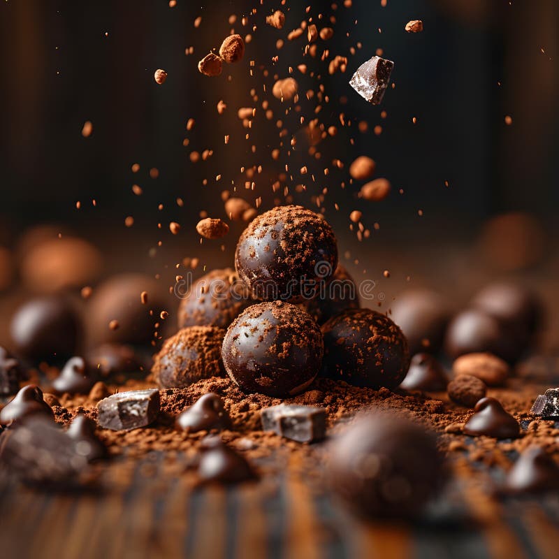 A Stack of Chocolate Balls Placed on a Rustic Wooden Table Stock Photo ...