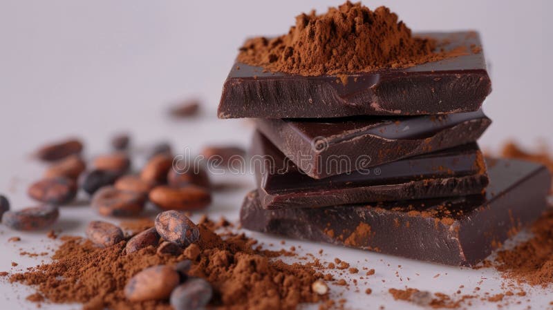 Stack of Chocolate Bars with Cocoa Powder, Ideal for Food and Dessert ...