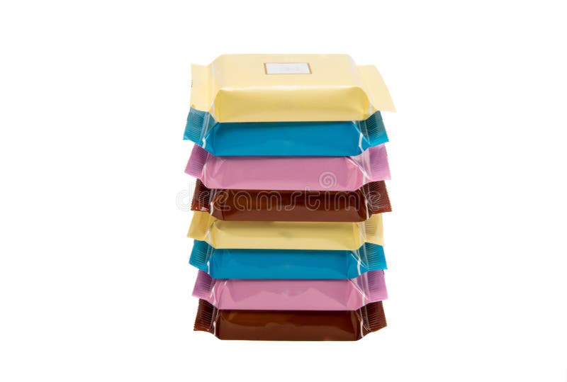 Stack of Chocolate Bars in Colorful Plastic Wrappers Stock Image ...