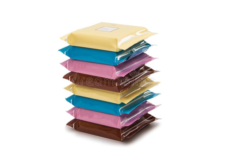Stack of Chocolate Bars in Colorful Plastic Wrappers Stock Photo ...