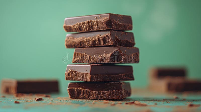 Stack of Chocolate Bars on Green Background. Stock Photo - Image of ...