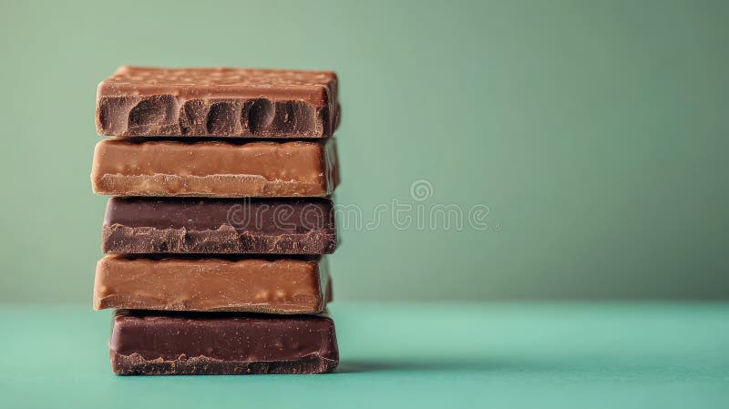 Stack of Chocolate Bars on a Green Background. Stock Image - Image of ...