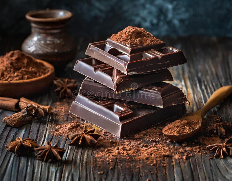 A Stack of Chocolate Bars with Green Leaves on Top Stock Illustration ...