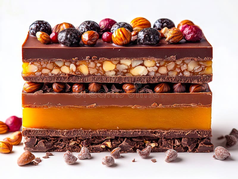 A Stack of Chocolate Bars with Nuts and Dried Fruits on Top Stock Photo ...