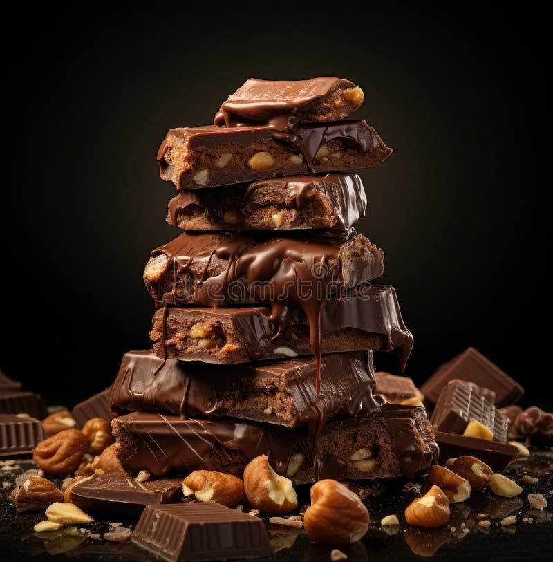 A Stack of Chocolate Bars with Nuts on Top Stock Image - Image of ...