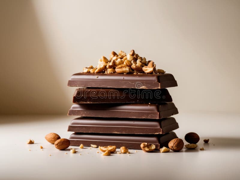 A Stack of Chocolate Bars with Nuts on Top Stock Photo - Image of nuts ...