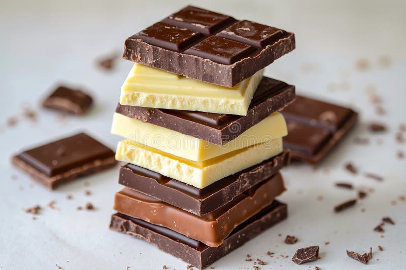 A Stack of Chocolate Bars with Pieces of Chocolate Scattered Around ...