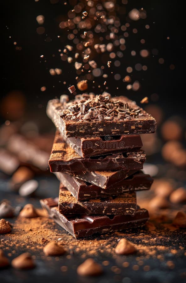 A Stack of Chocolate Bars with Chocolate Powder on Top Stock Image ...