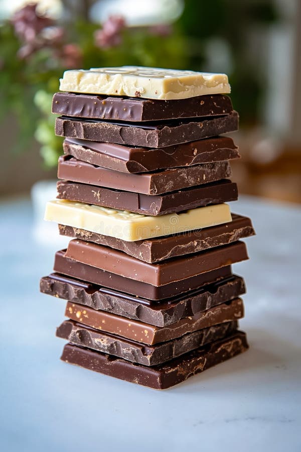 A Stack of Chocolate Bars Stacked on Top of Each Other Stock Photo ...