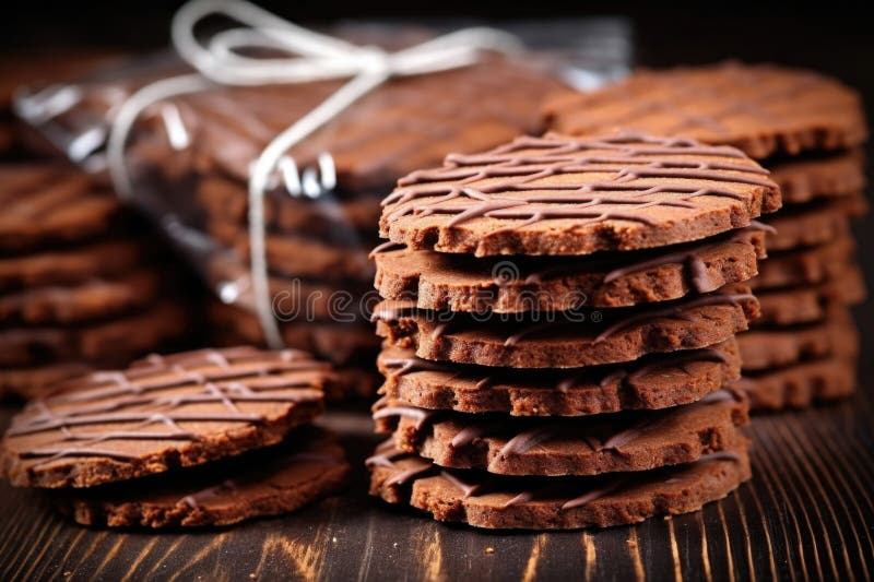 Stack of Chocolate Biscuits Ready for Packaging Stock Photo - Image of ...