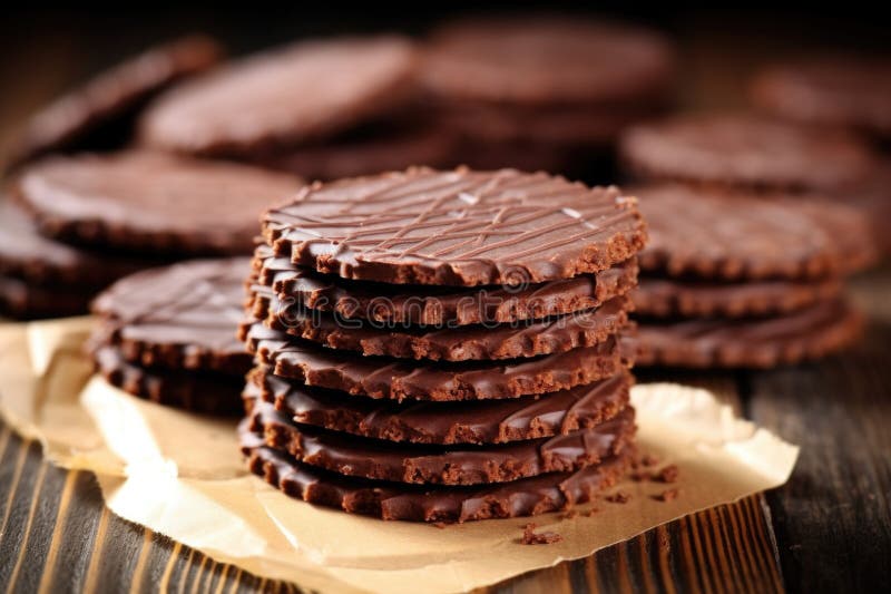 Stack of Chocolate Biscuits Ready for Packaging Stock Photo - Image of ...