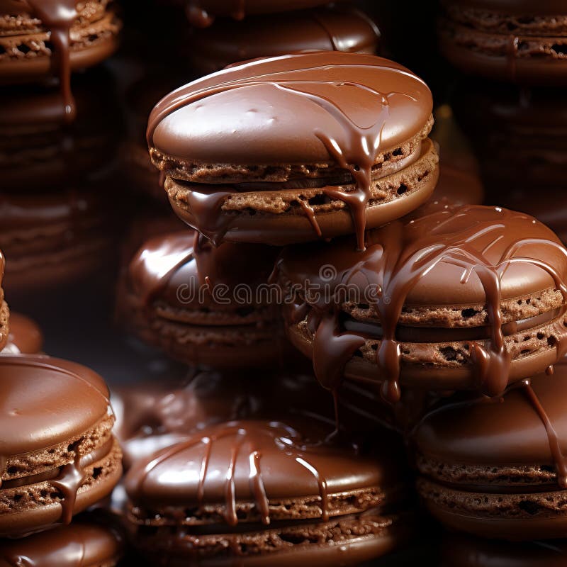 Stack of Chocolate Brown Macaroons on Dark Background, Closeup ...