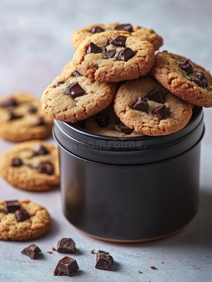 Stack Chocolate Chip Cookies Black Container Stock Photos - Free ...